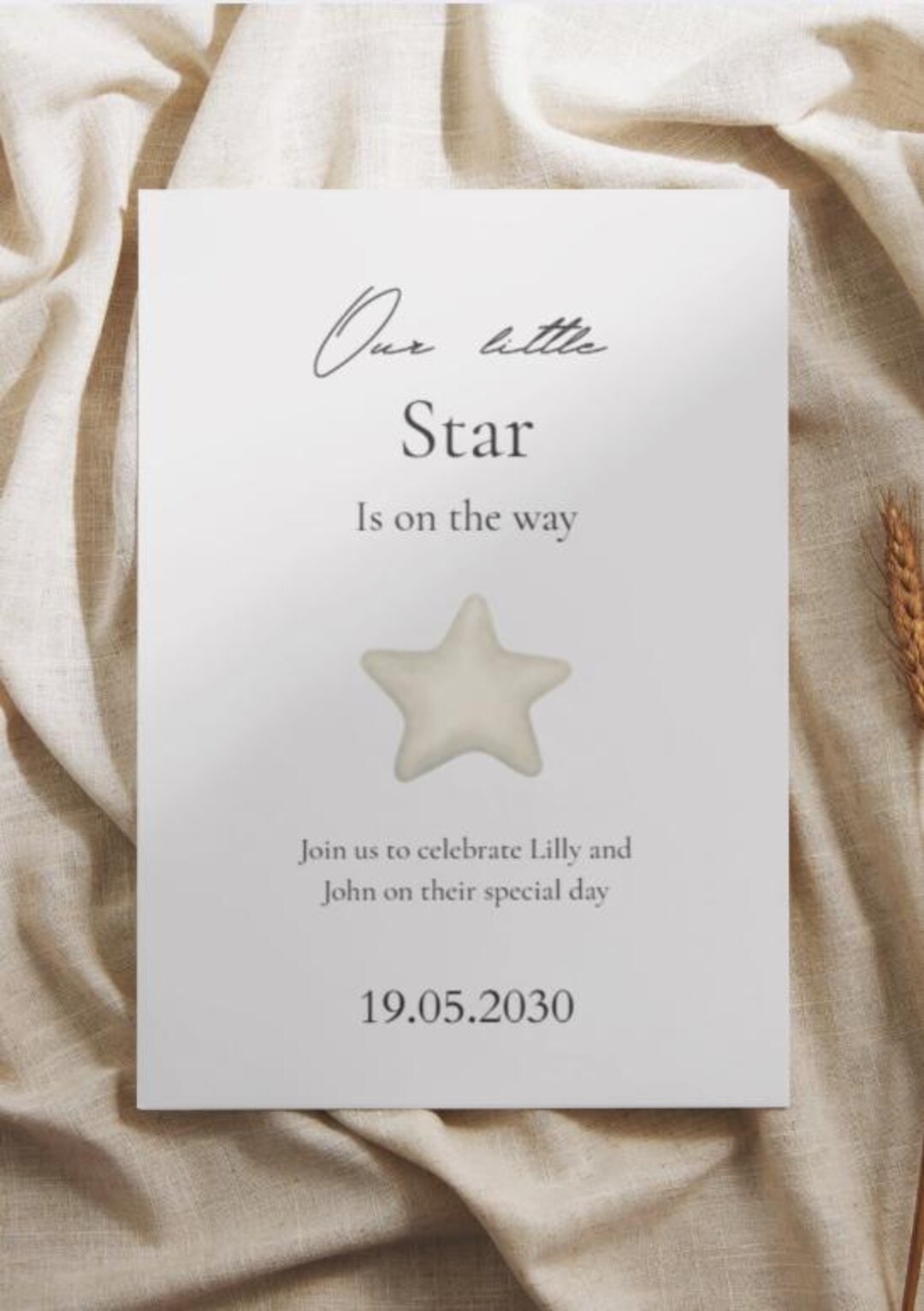 Neutral Star Baby Shower Invitation Template | Editable Canva Invite ...