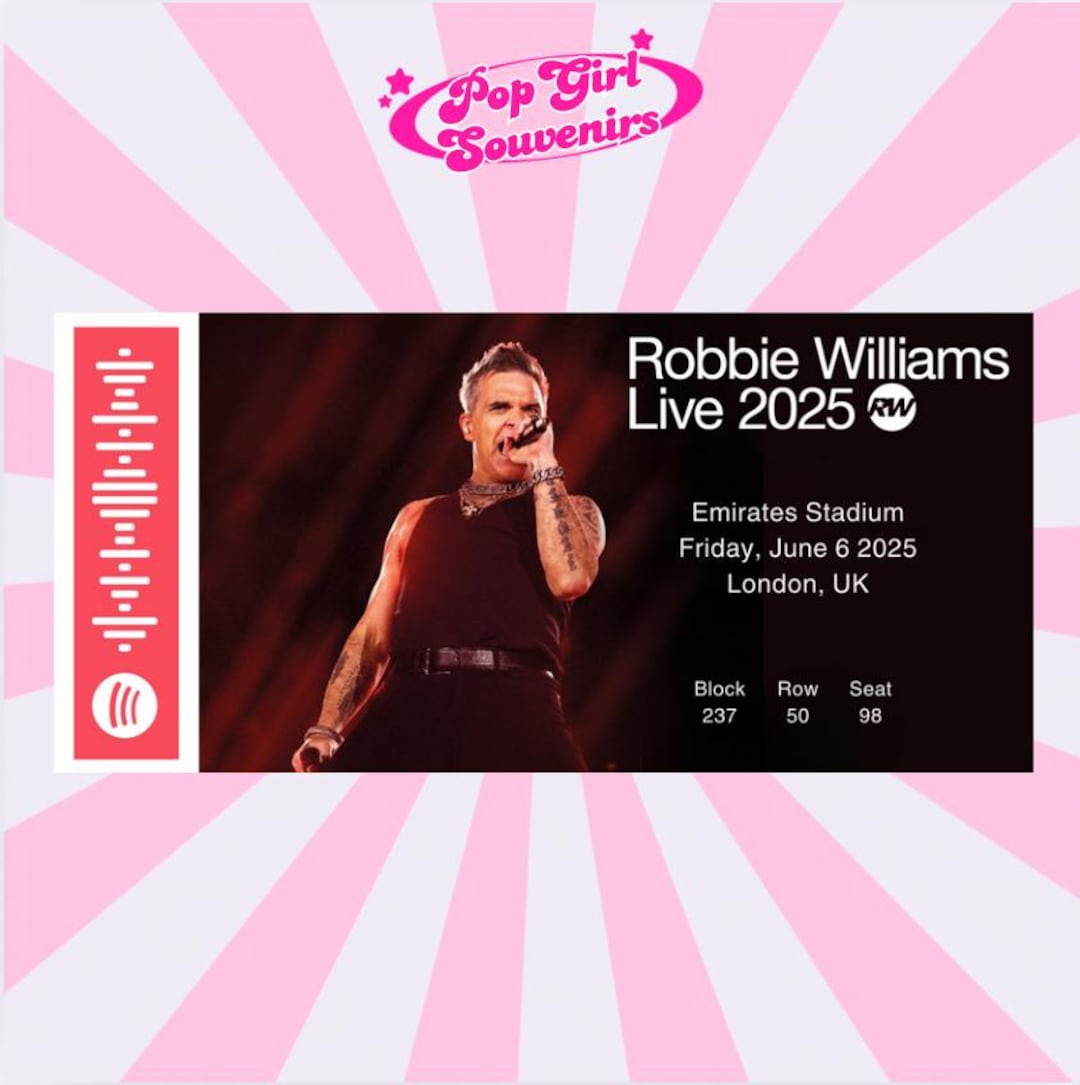 Robbie Williams 2025 Tour Personalised Souvenir Commemorative Concert ...
