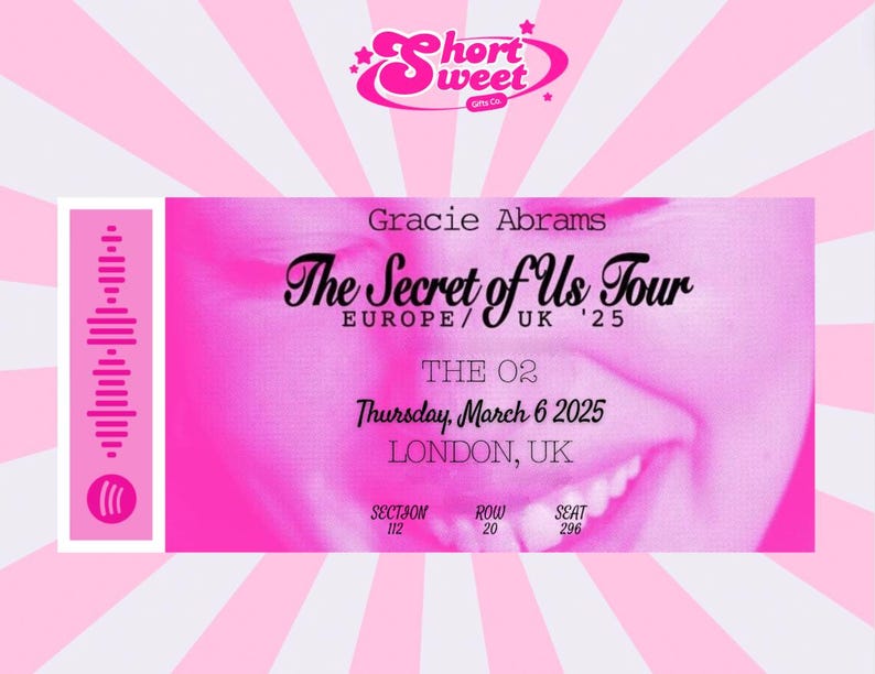 Gracie Abrams the Secret of Us World Tour 2024 Personalised Souvenir ...