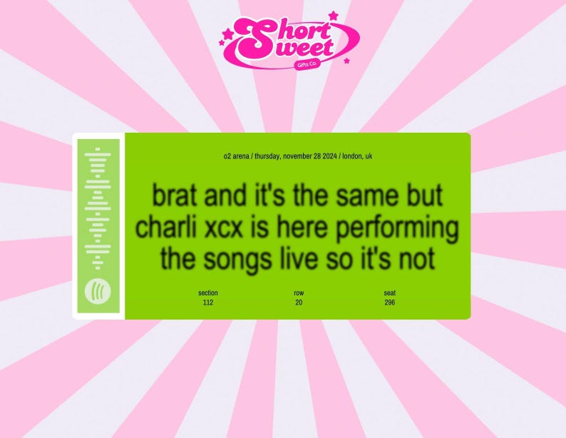Charli Xcx BRAT Tour 2024 Personalised Souvenir Commemorative Concert Ticket - Etsy