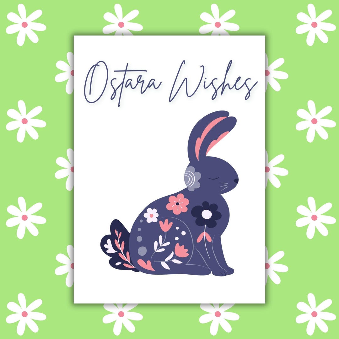 Ostara Wishes Greeting Card | Folk Art Rabbit Illustration | Pagan ...
