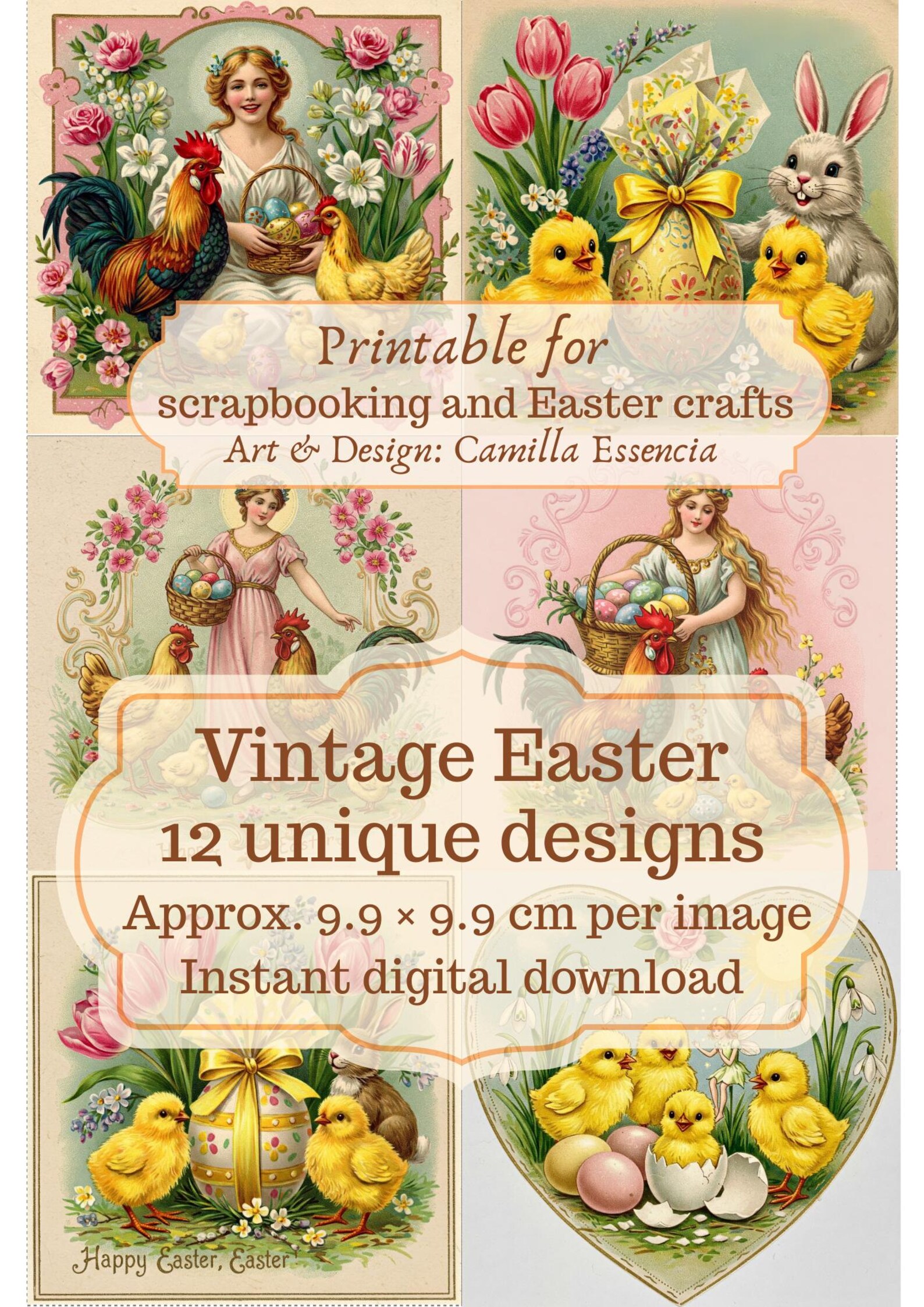 Vintage Easter Printable Clipart | Easter Ephemera | 12 Digital ...