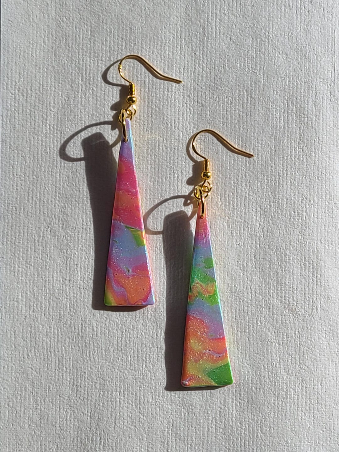 Triangular Abstract Rainbows | Handmade Polymer Clay Dangle and Drop ...