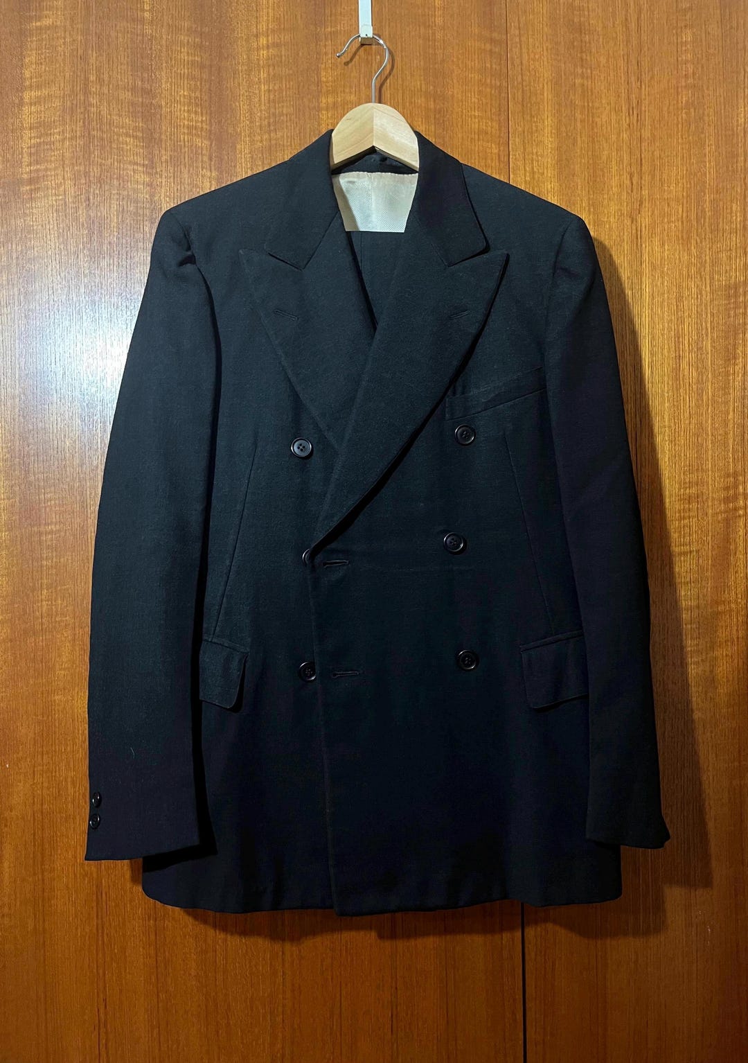 Vintage 1930s 1940s Black Wool Suit Double Breasted 3pc Jacket ...