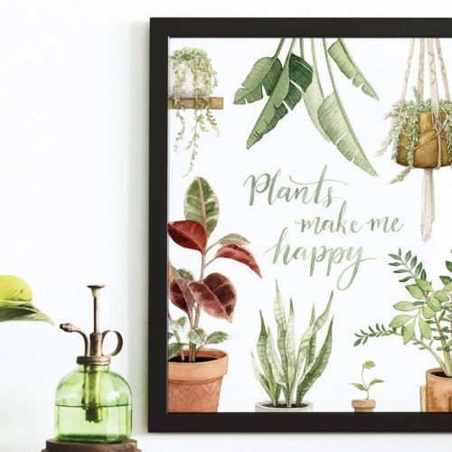Plants Make Me Happy Illustration Print Gift for the Plant - Etsy