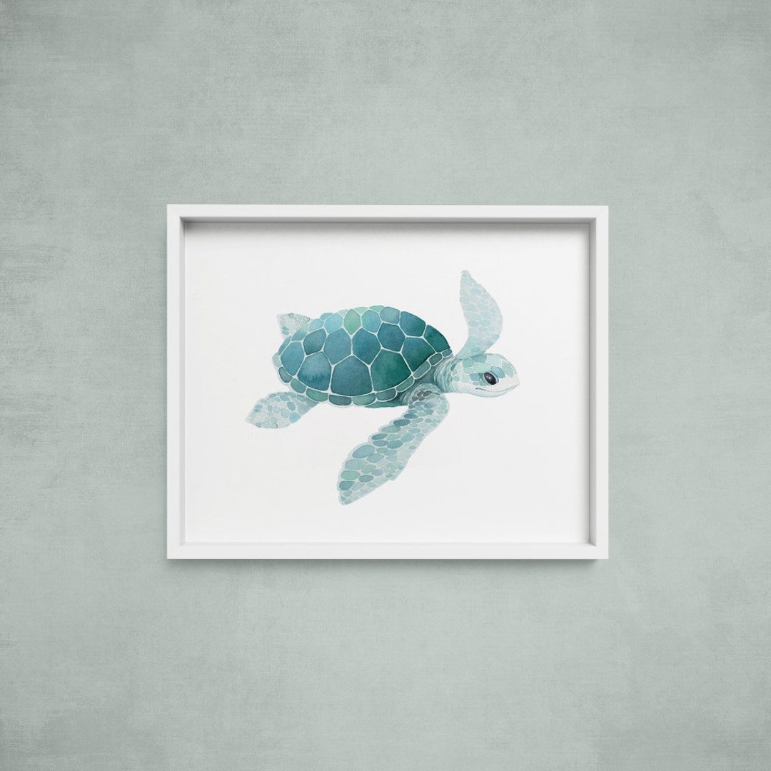 Teal Sea Turtle Watercolour Painting Print - Illustration Art Print by ...