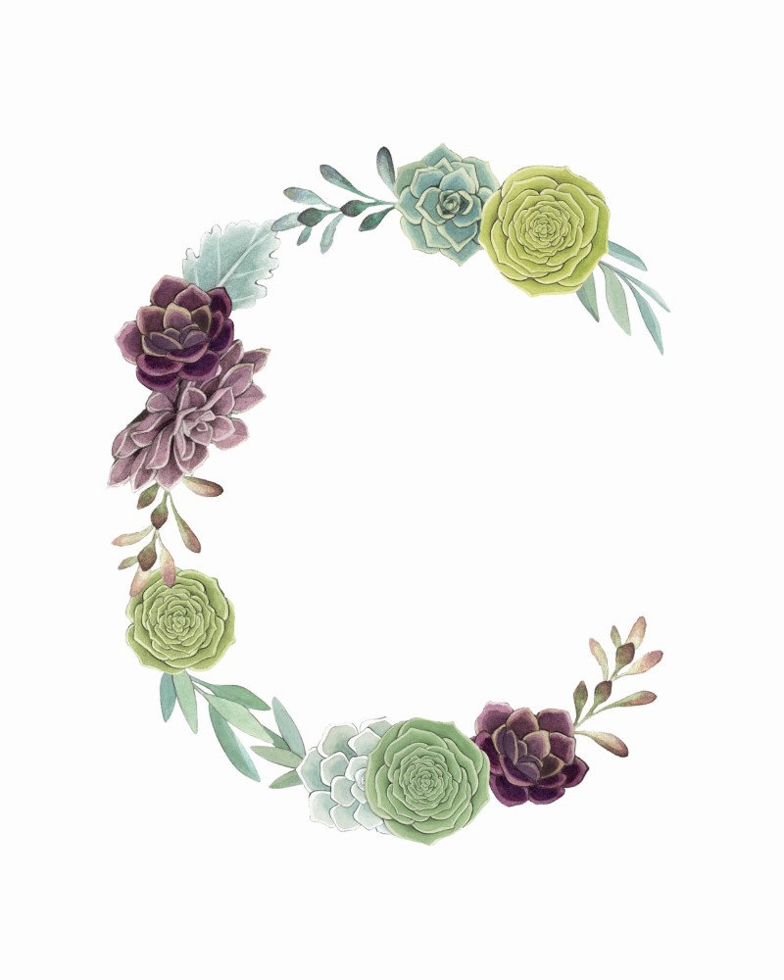 Succulent Monogram Letter Print - Watercolour Succulent Alphabet ...