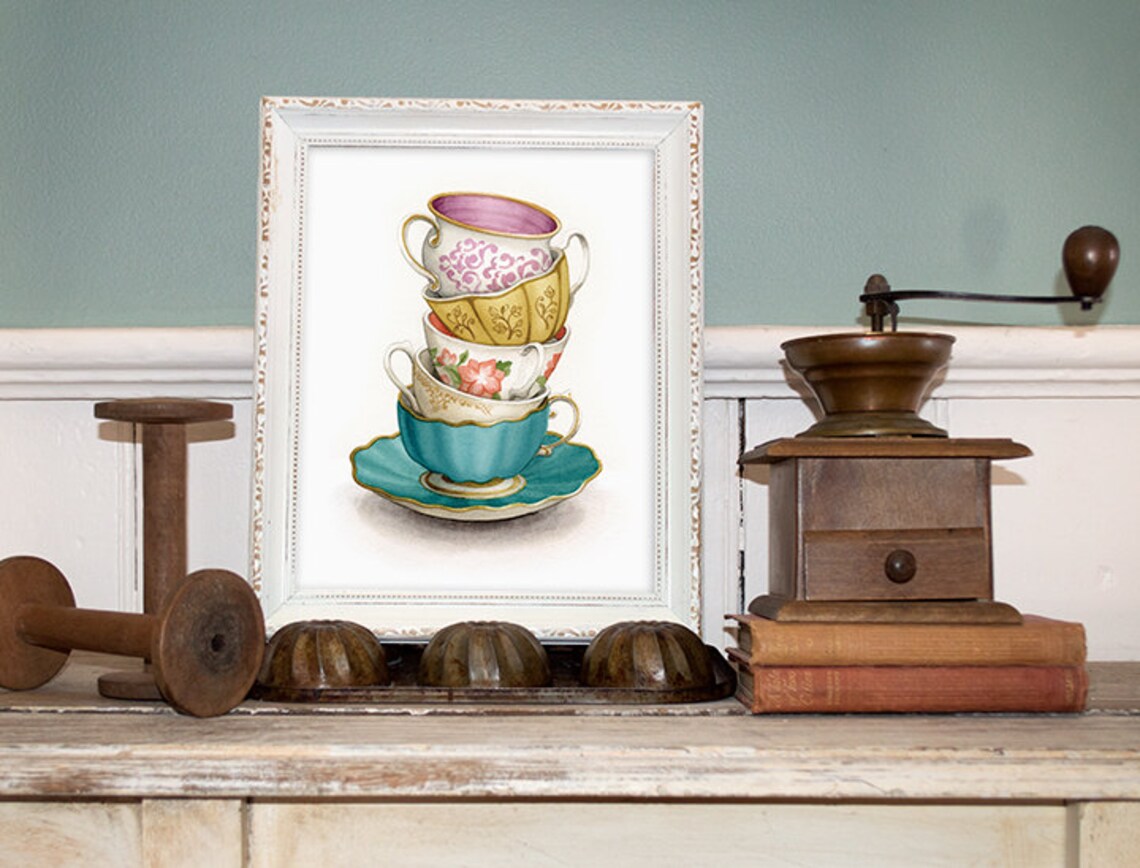 Tea Cup Art Painting Print Kitchen Decor Kitchen Art | Etsy