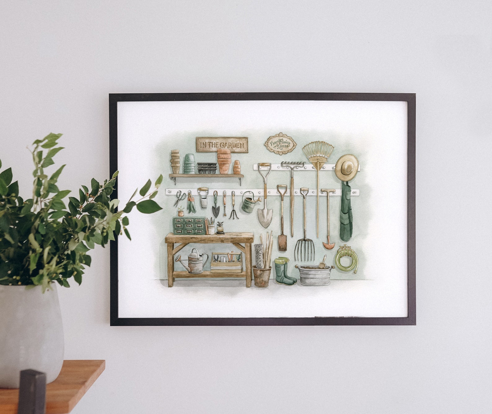 Vintage Garden Shed Tool Wall Illustration - Gardening Themed ...