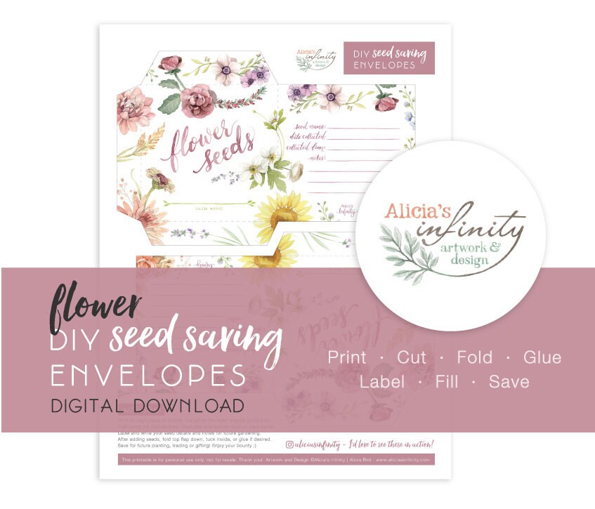 Flower Seed Saving Envelope Instant Digital Download - Printable ...