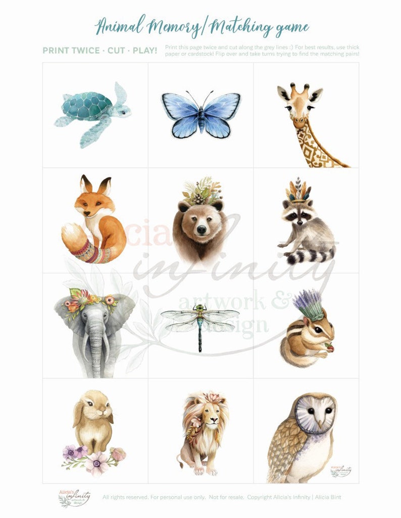 Printable Animal Memory Matching Game Instant Digital | Etsy