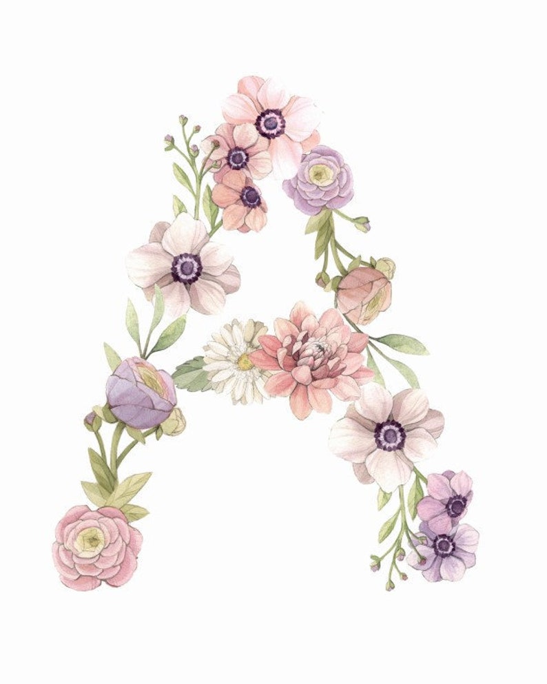 Floral Monogram Letter Print Watercolour Floral Alphabet - Etsy