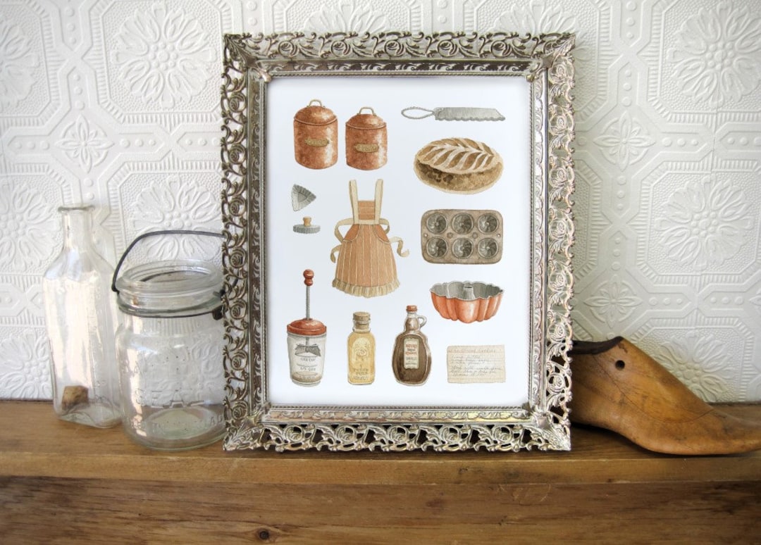 Vintage Baking Items - Copper and Gold - Nostalgic Watercolour ...