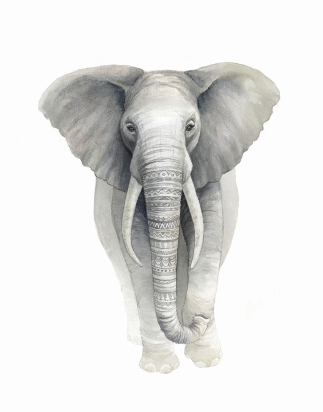 Patterned Elephant Illustration - Safari Animal Nursery Art - Elephant ...