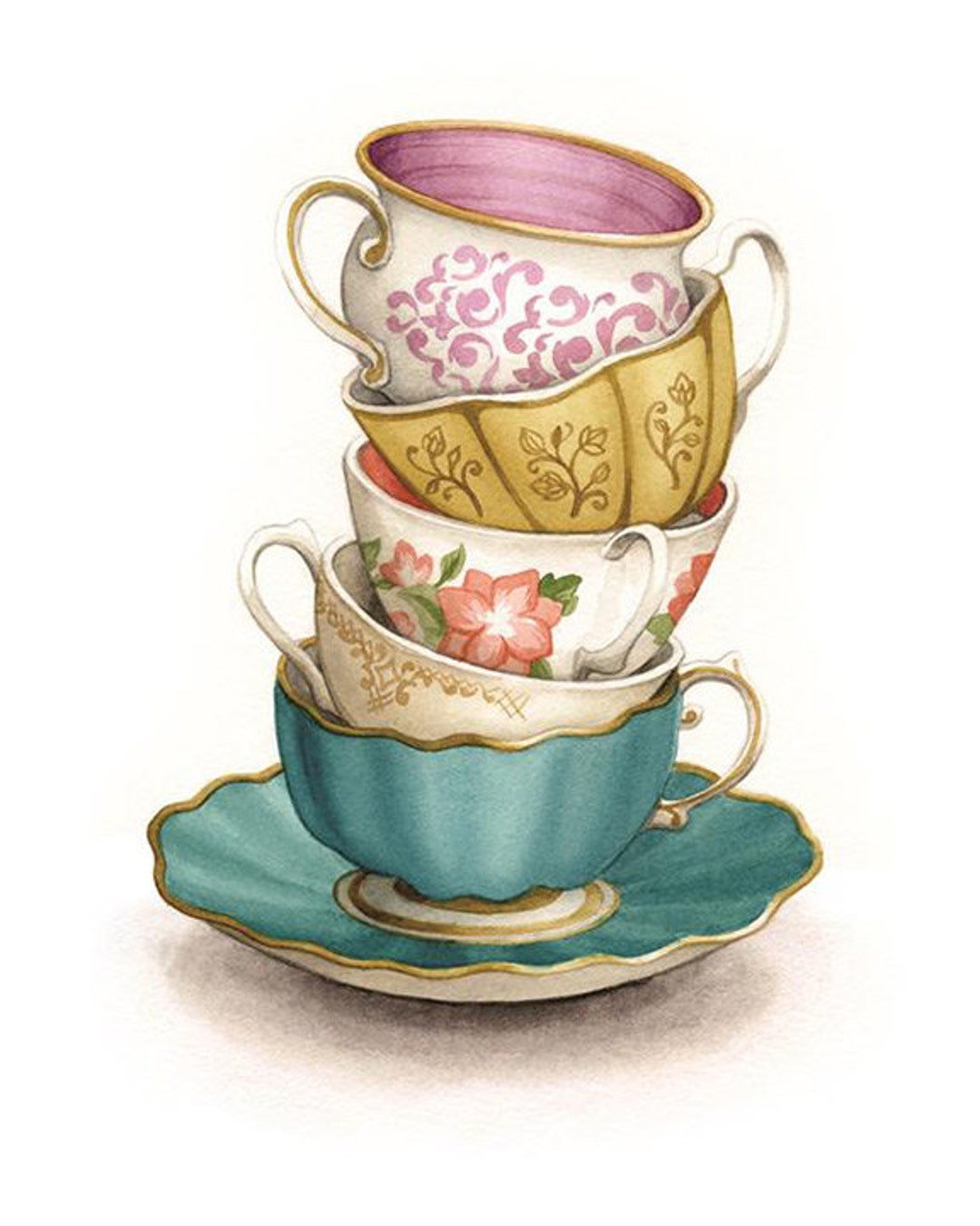 Tea Cup Art Painting Print - Kitchen Decor - Kitchen Art - Gift for Mom ...
