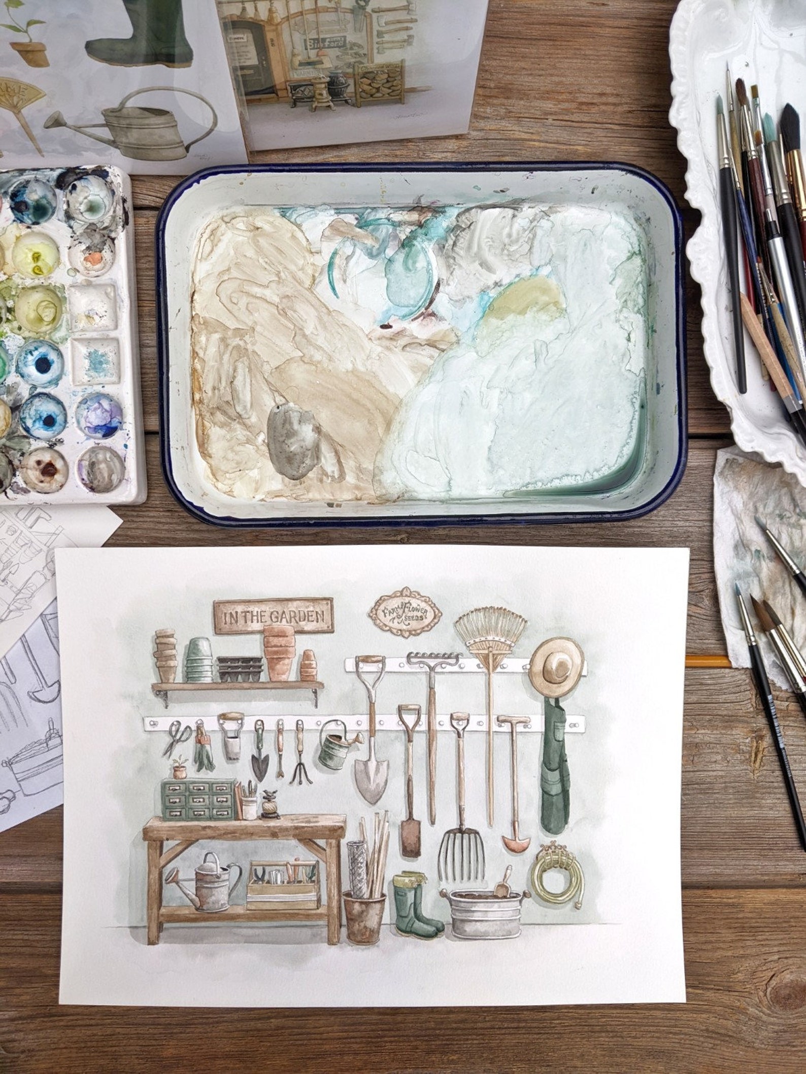 Vintage Garden Shed Tool Wall Illustration - Gardening Themed ...