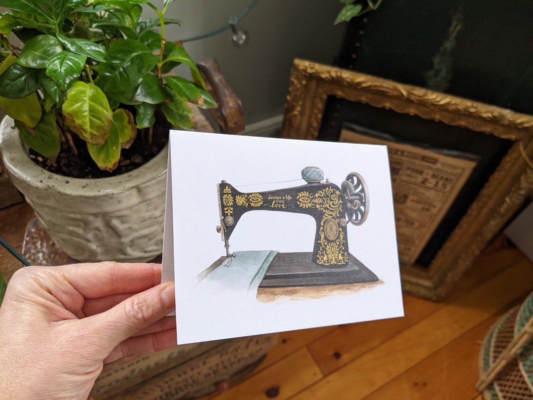 Vintage Sewing Machine Blank Card for the Sewist - Fashion Lover Card ...