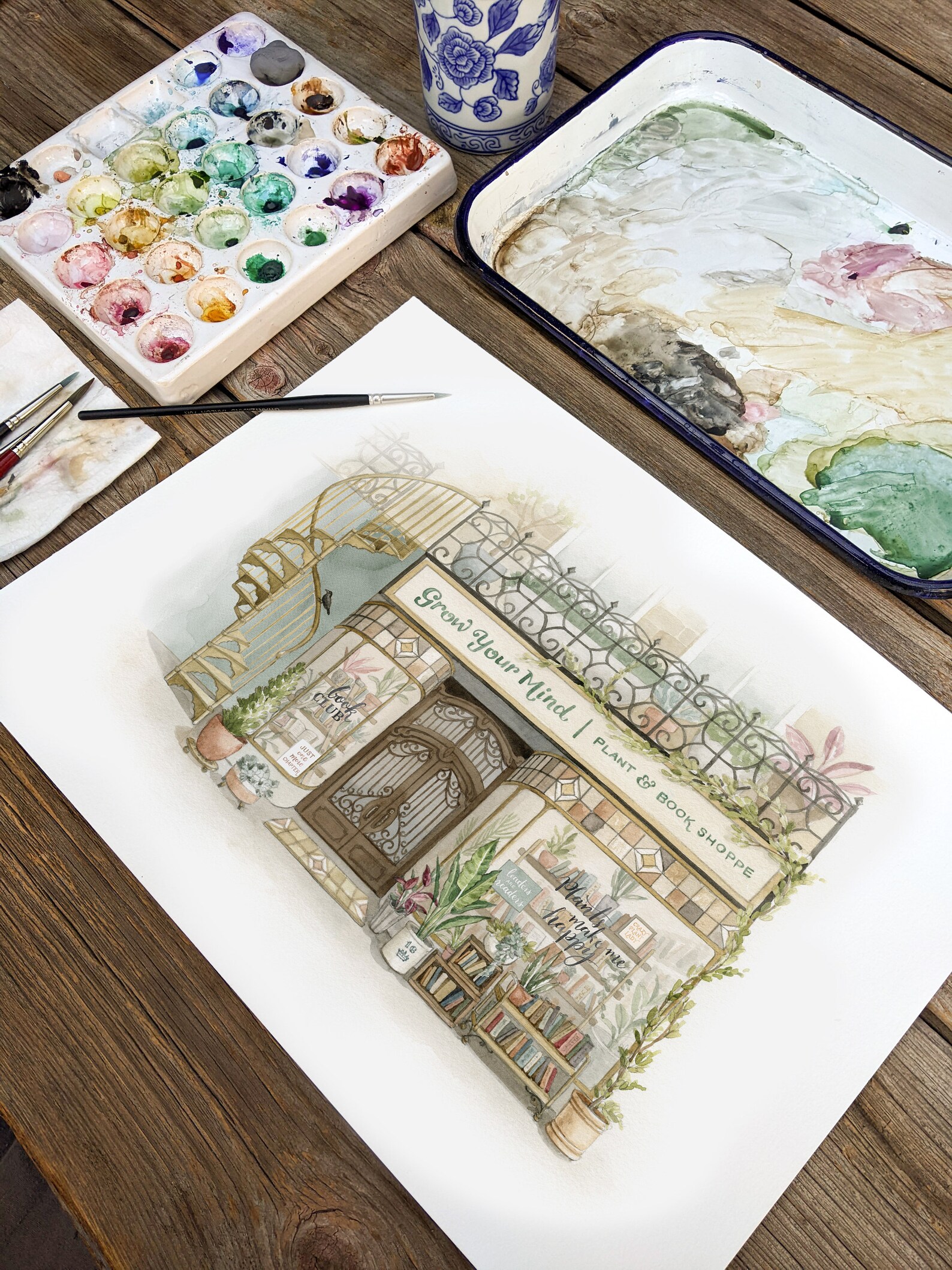 Book and Plant Store Art Print - "grow Your Mind Shoppe" - for the Cozy ...