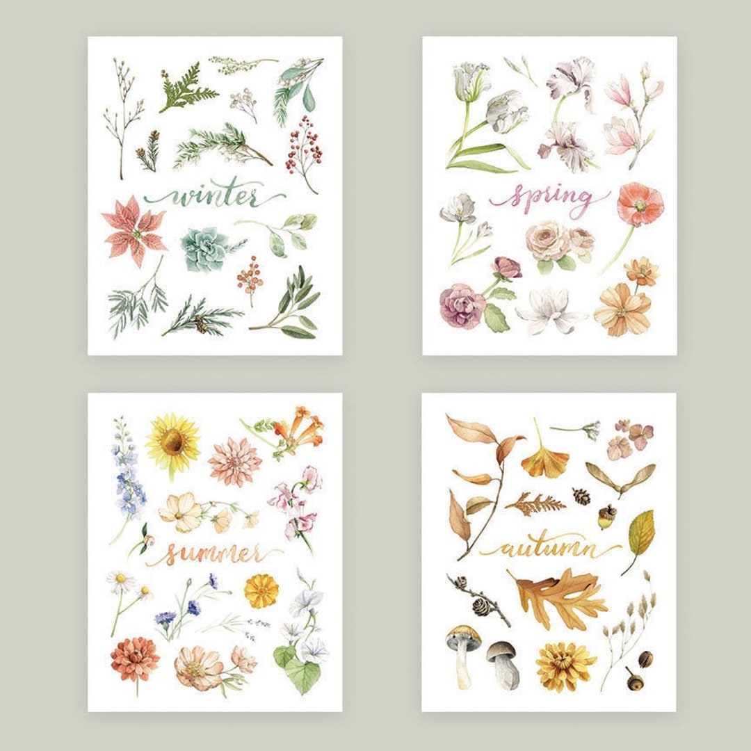 4 Seasons Print Set - Winter, Spring, Summer & Autumn Watercolour ...