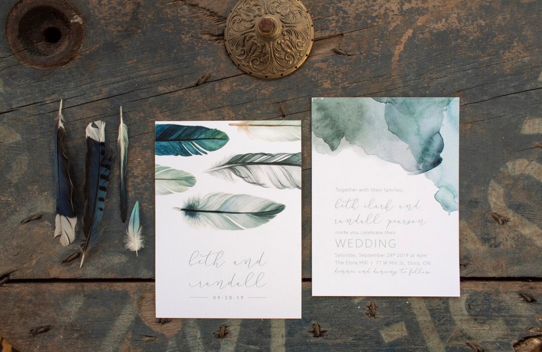 Watercolour Feather Boho Wedding Stationery Theme - SAMPLE - by Alicia ...