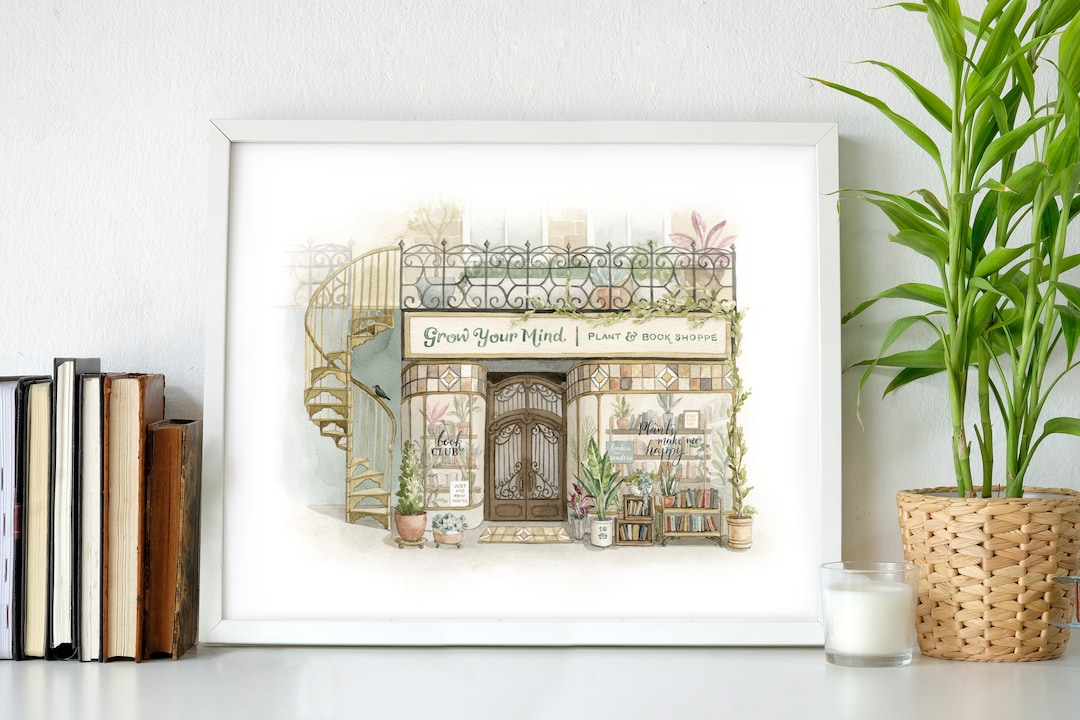 Book and Plant Store Art Print - "grow Your Mind Shoppe" - for the Cozy ...