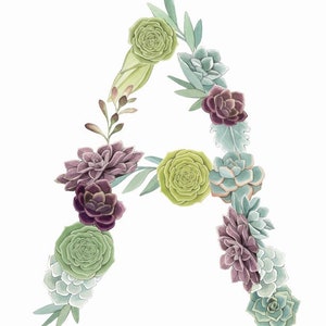 Succulent Monogram Letter Print - Watercolour Succulent Alphabet ...