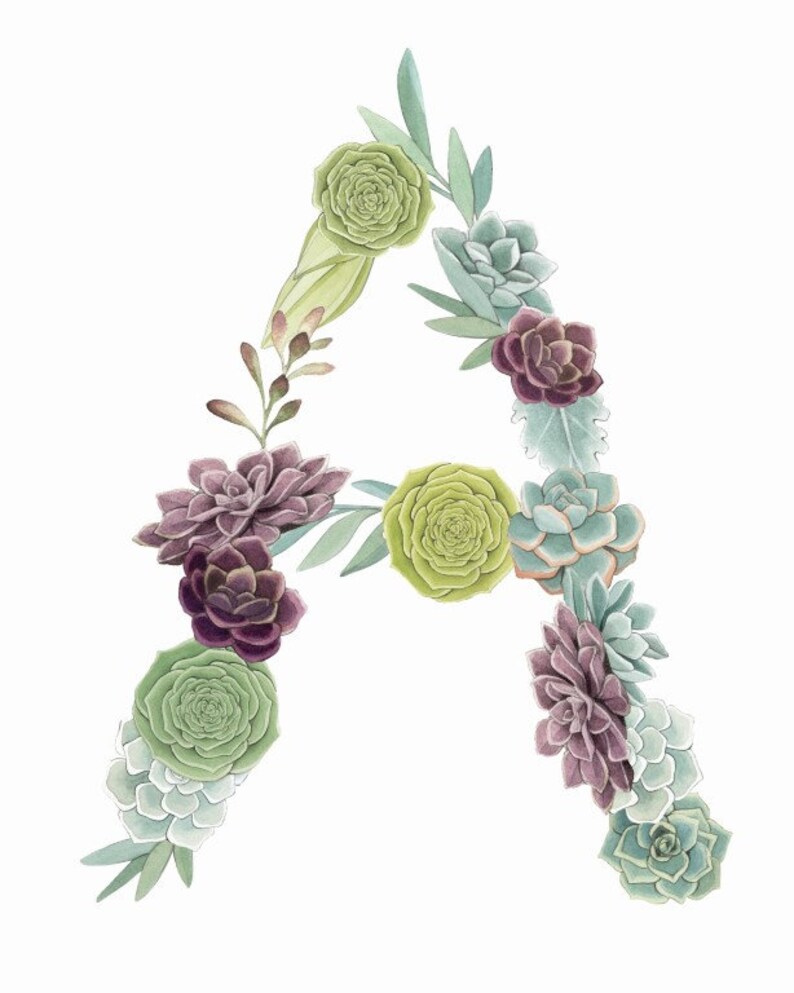 Succulent Monogram Letter Print - Watercolour Succulent Alphabet ...