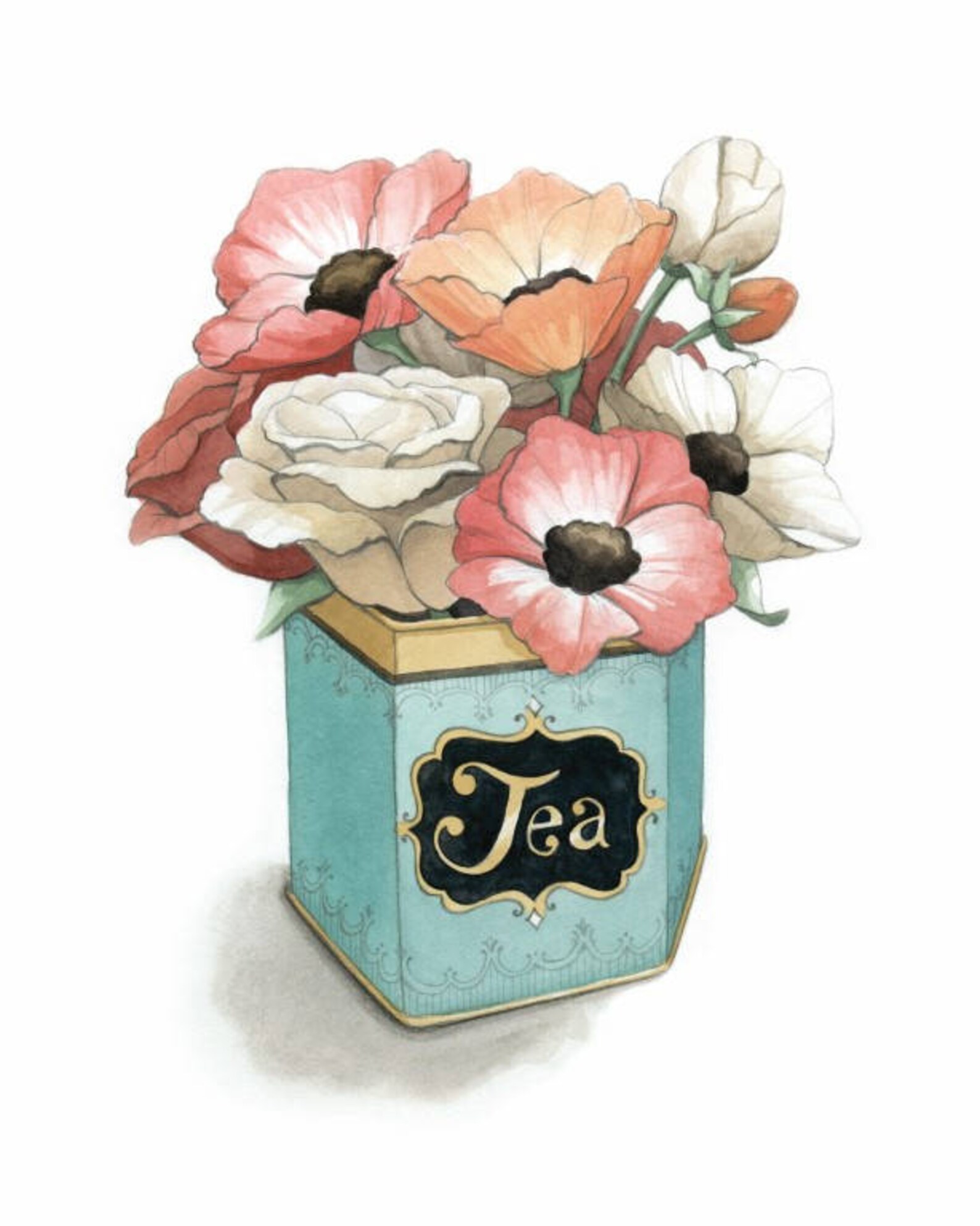 Set of 3 Vintage Tea Themed Prints Tea Cup Watercolour - Etsy