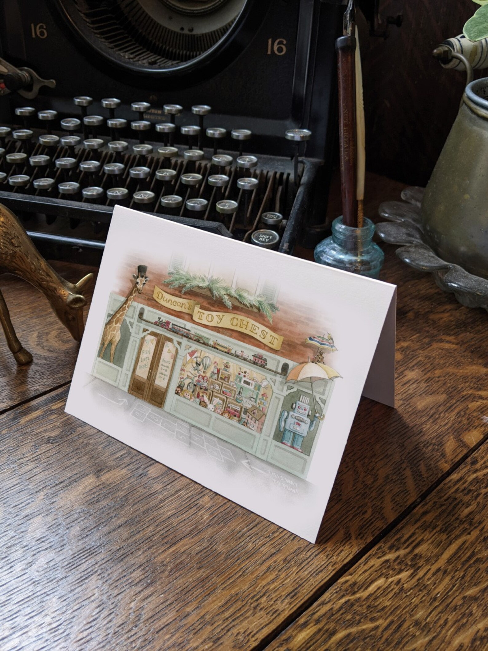 Single Christmas Card - Duncan's Toy Chest - Toy Store Illustration ...