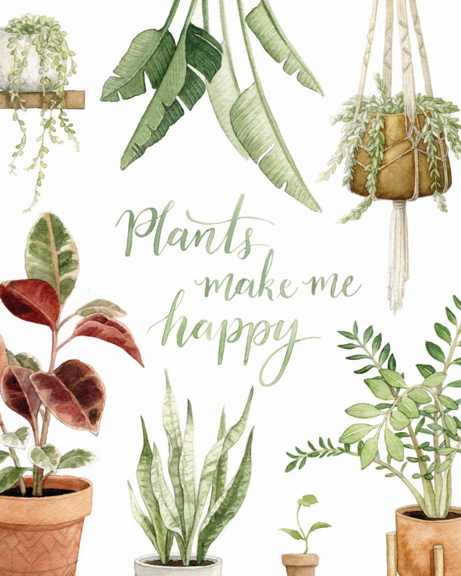 Plants Make Me Happy Illustration Print Gift for the Plant | Etsy