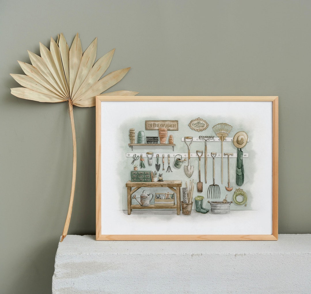 Vintage Garden Shed Tool Wall Illustration - Gardening Themed ...