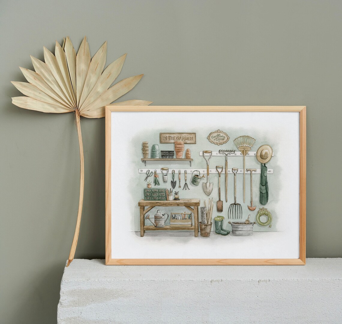 Vintage Garden Shed Tool Wall Illustration - Gardening Themed ...