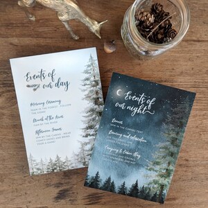 Watercolor Forest Wedding Invitation SAMPLE – Trees, Outdoor Night Sky ...