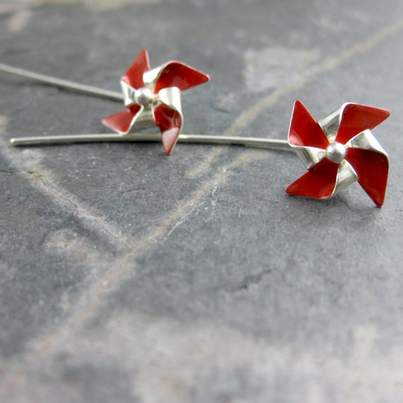 Items similar to Spinning Red Pinwheel Functional Sterling Silver ...