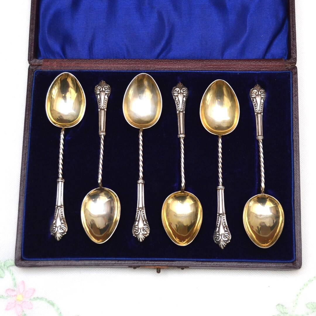 Set of Six Antique Sterling Silver Teaspoons in A Box - Etsy UK