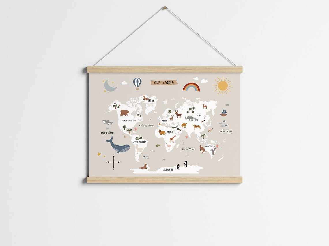 World Map for Kids Room Digital Download Boys Girls Wall Decor Gift ...