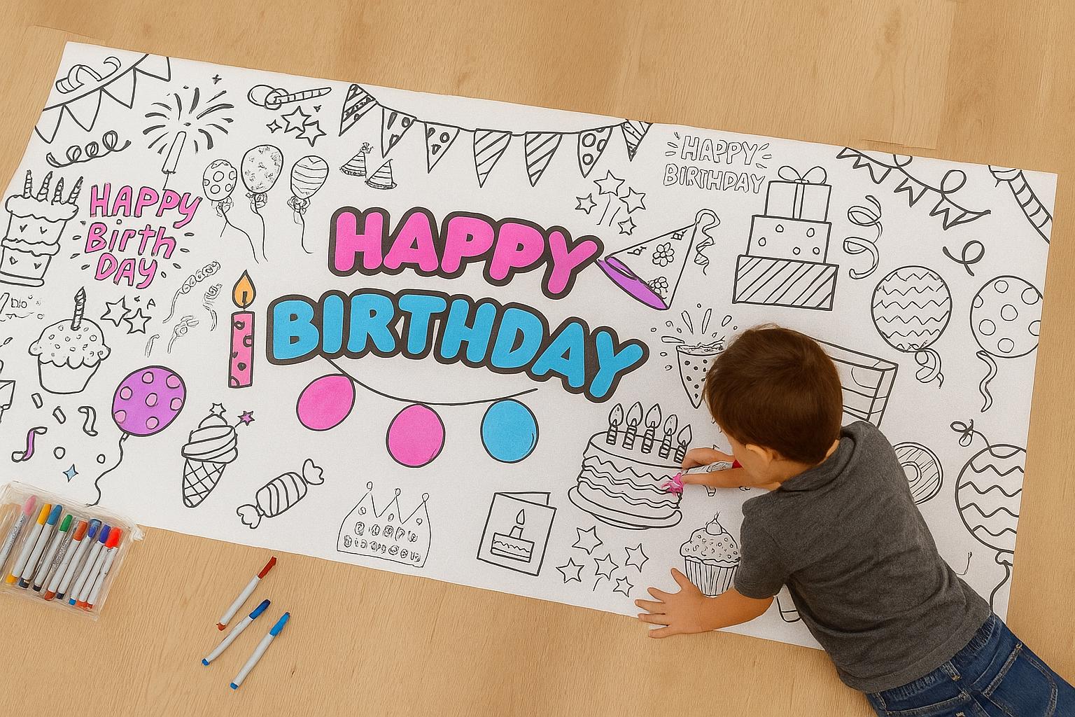 Giant Happy Birthday Coloring Banner: Customizable Party Activity ...