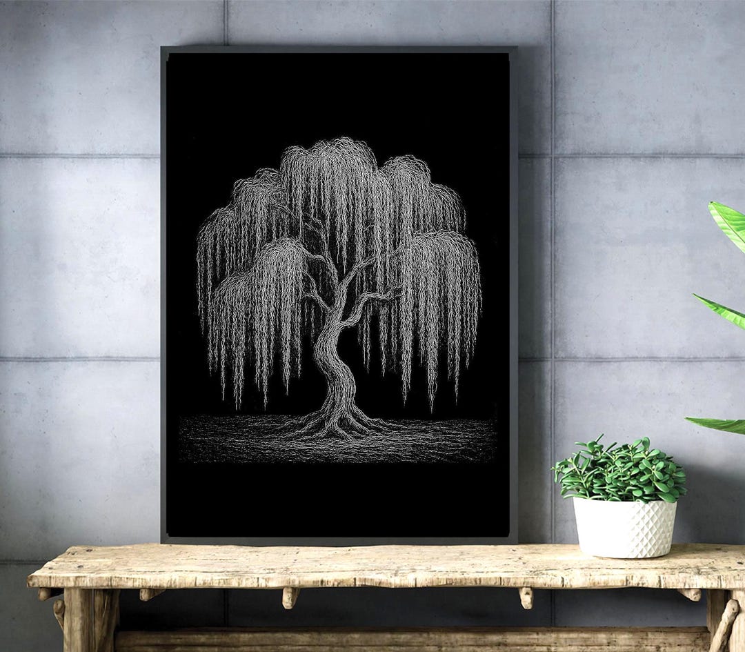 Willow Tree Print: Black & White Botanical Art (digital Download - Etsy