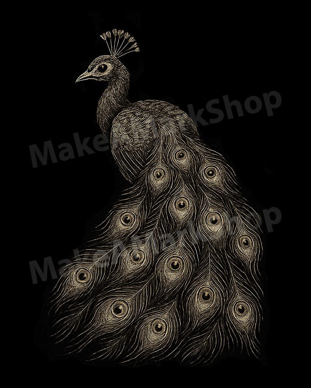 Peacock Wall Art Printable | Black and Gold Bird Print | Wildlife ...