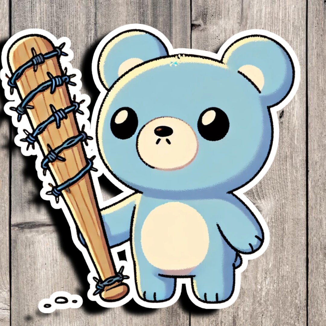 Cute Kawaii Blue Teddy Bear Sticker - Barbed Baddies - Funny DIY ...