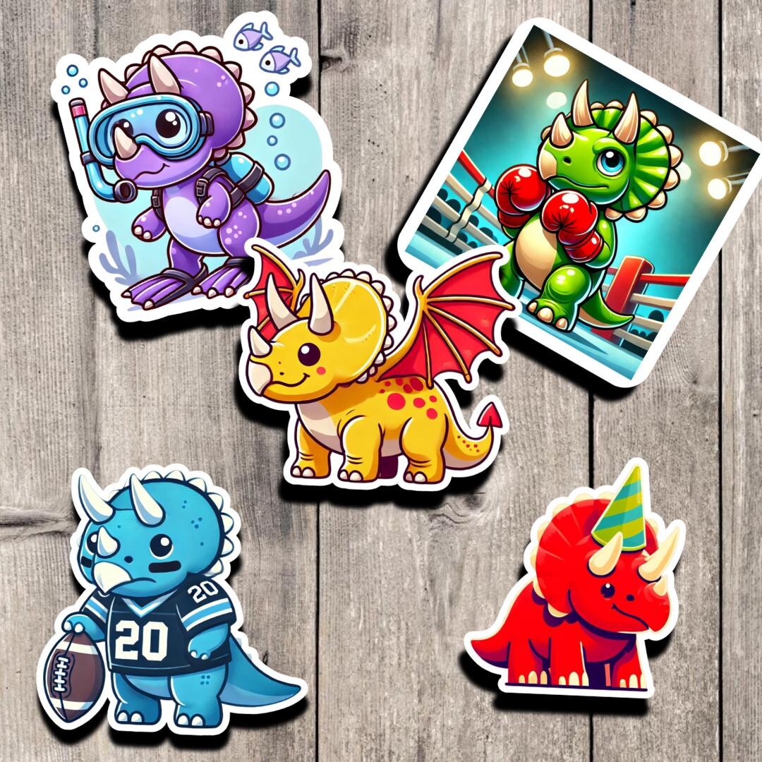Cartoon Dinosaur Triceratops Stickers 1-5 Pc - Waterproof— Hydro Flask ...