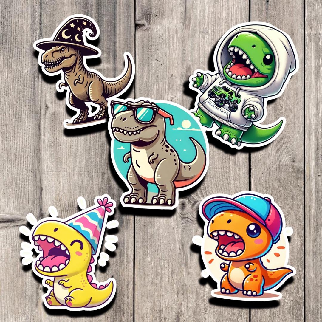 Cartoon Dinosaur T-rex Stickers 1-5 Pc - Waterproof— Hydro Flask ...