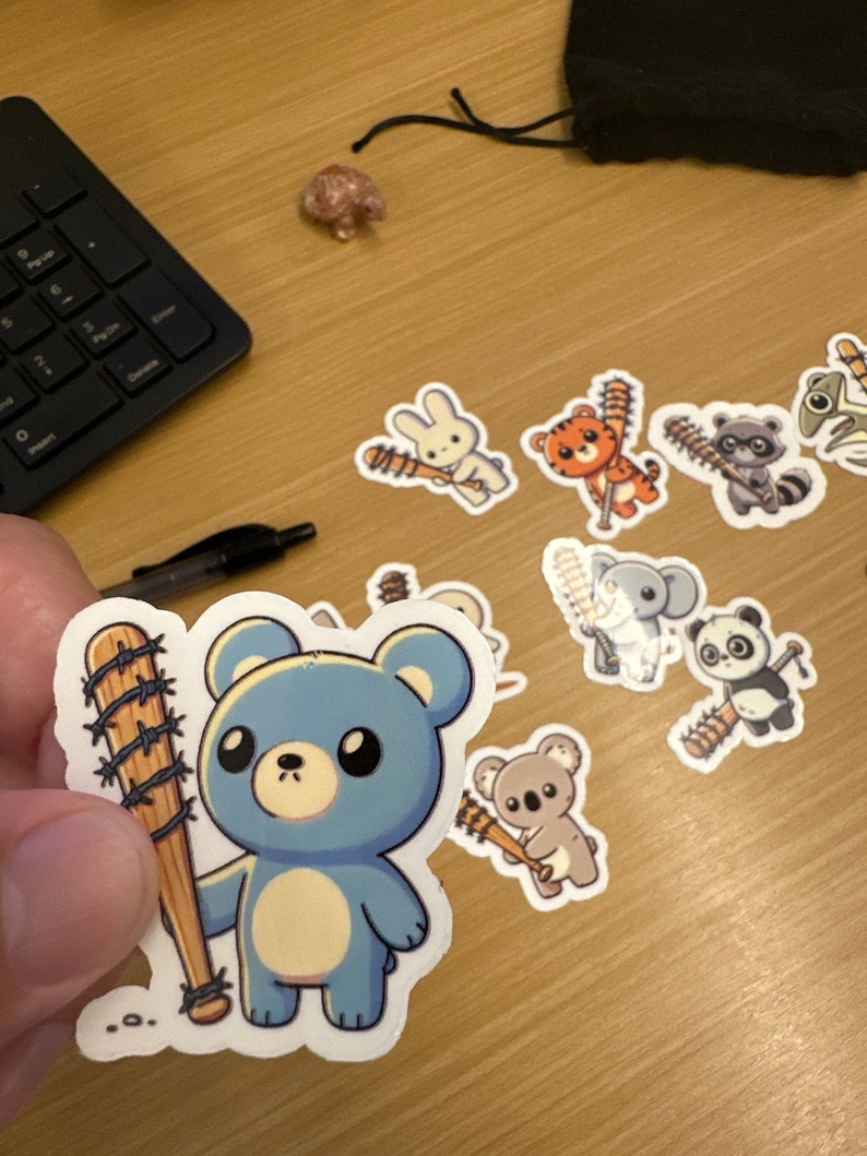 Cute Kawaii Blue Teddy Bear Sticker Barbed Baddies Funny DIY Stickers ...