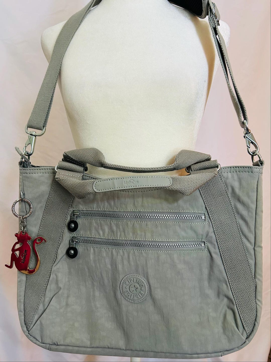 KIPLING Gray MESSENGER Bag TOTE With Adjustable Crossbody Strap and ...