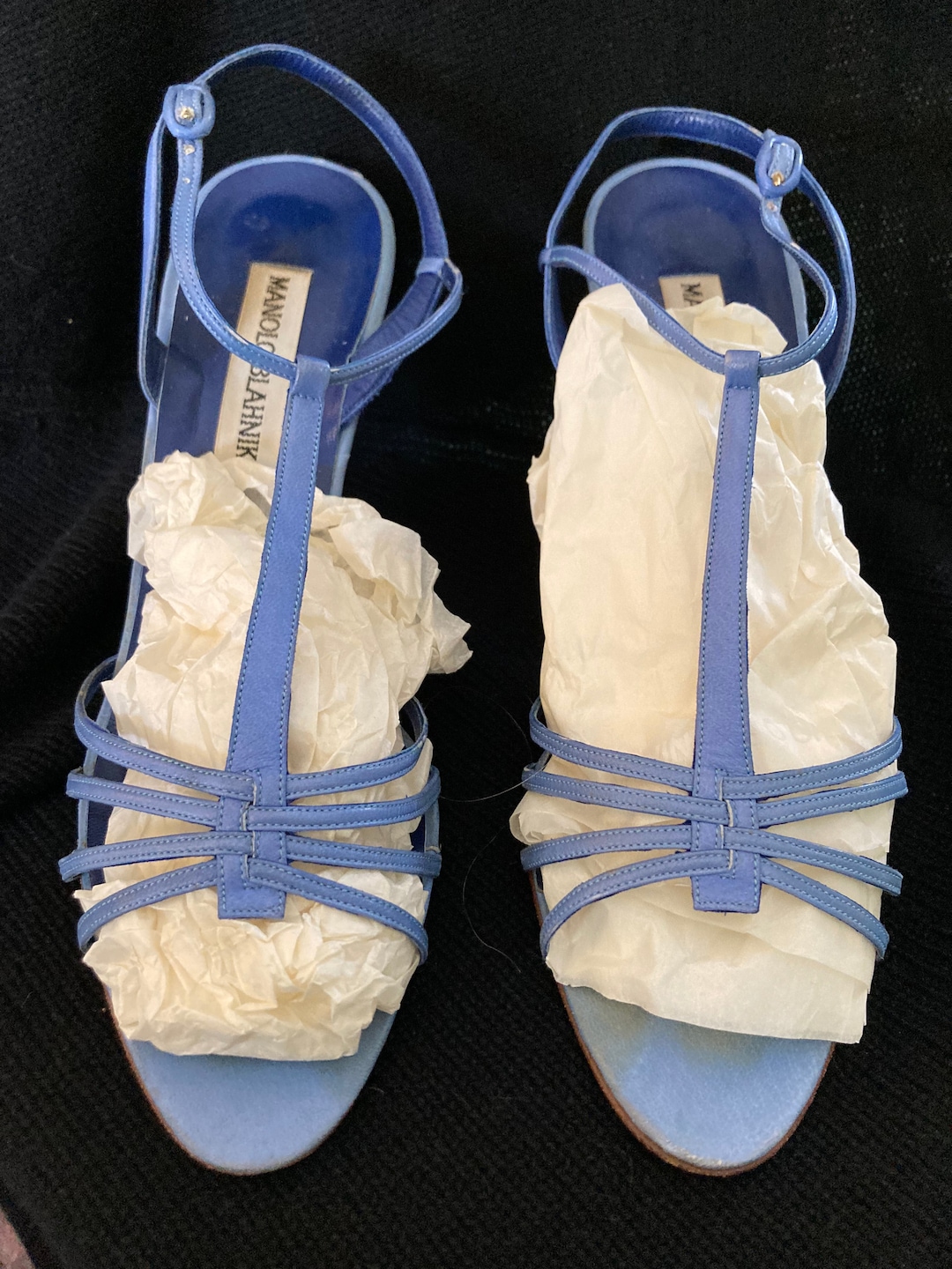 Vintage 90's MANOLO BLAHNIK Periwinkle Blue Napa Leather High Heel ...