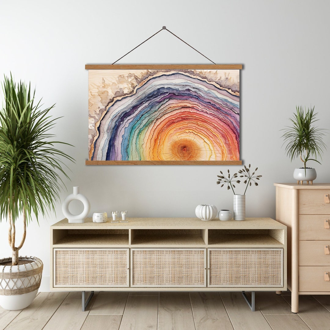 Hanging Canvas Rainbow Tree Stump Wall Decor,tree Ring Prints, Colorful ...