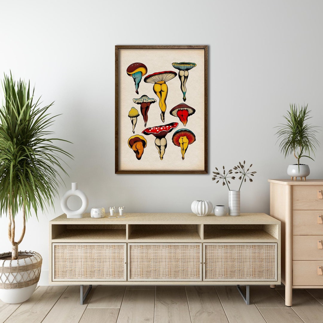 Funny Mushroom Art,retro Funny Mushroom Booties Poster, Fungi Poster ...