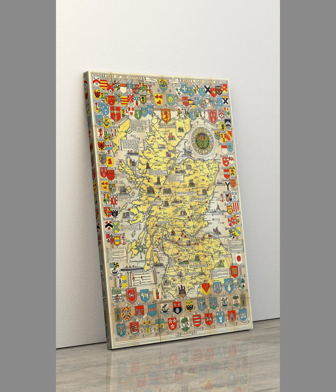 Vintage Scotland Map, Clans of Scotland, Coats of Arms, Historic Scotland, Old Scotland Map ...