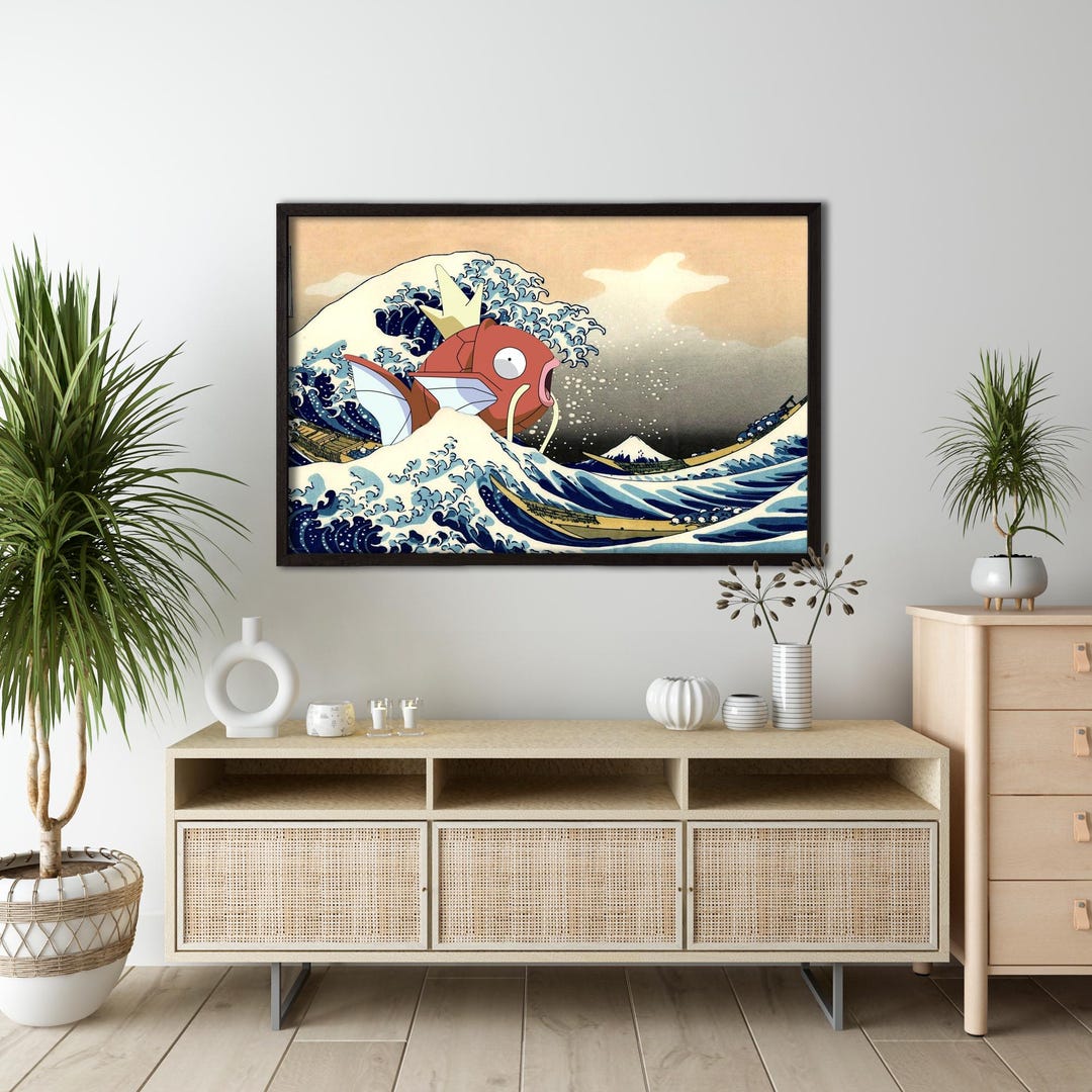 Funny Great Wave Magikarp Print - Japanese Art Parody Wall Decor ...