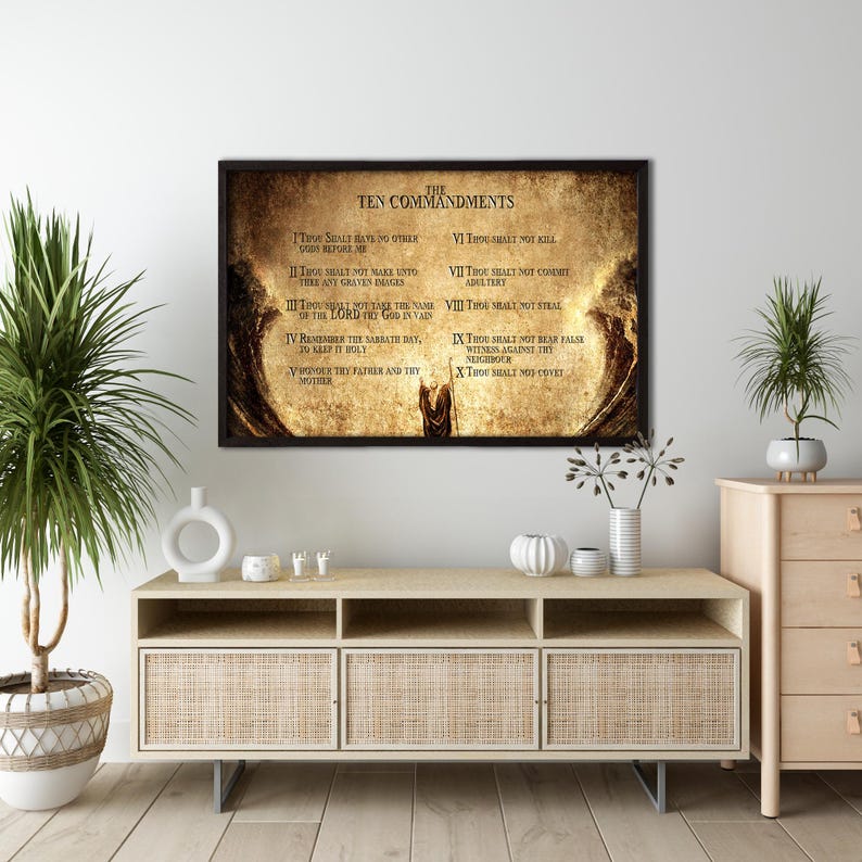 The Ten Commandments,christian Custom Scroll Framed Print Rustic ...